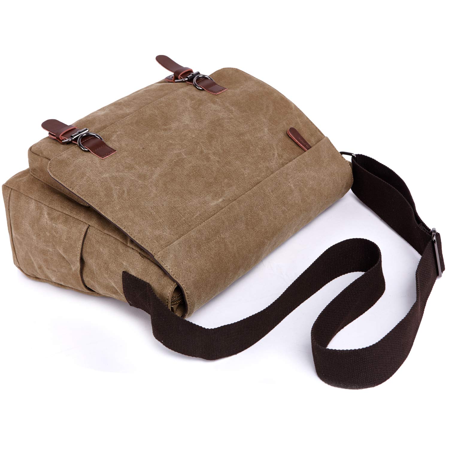 Canvas Messenger Bag for Men Women,Travel Satchel Shoulder bag 15.6 Inch Laptop Bags Business (Coffee)