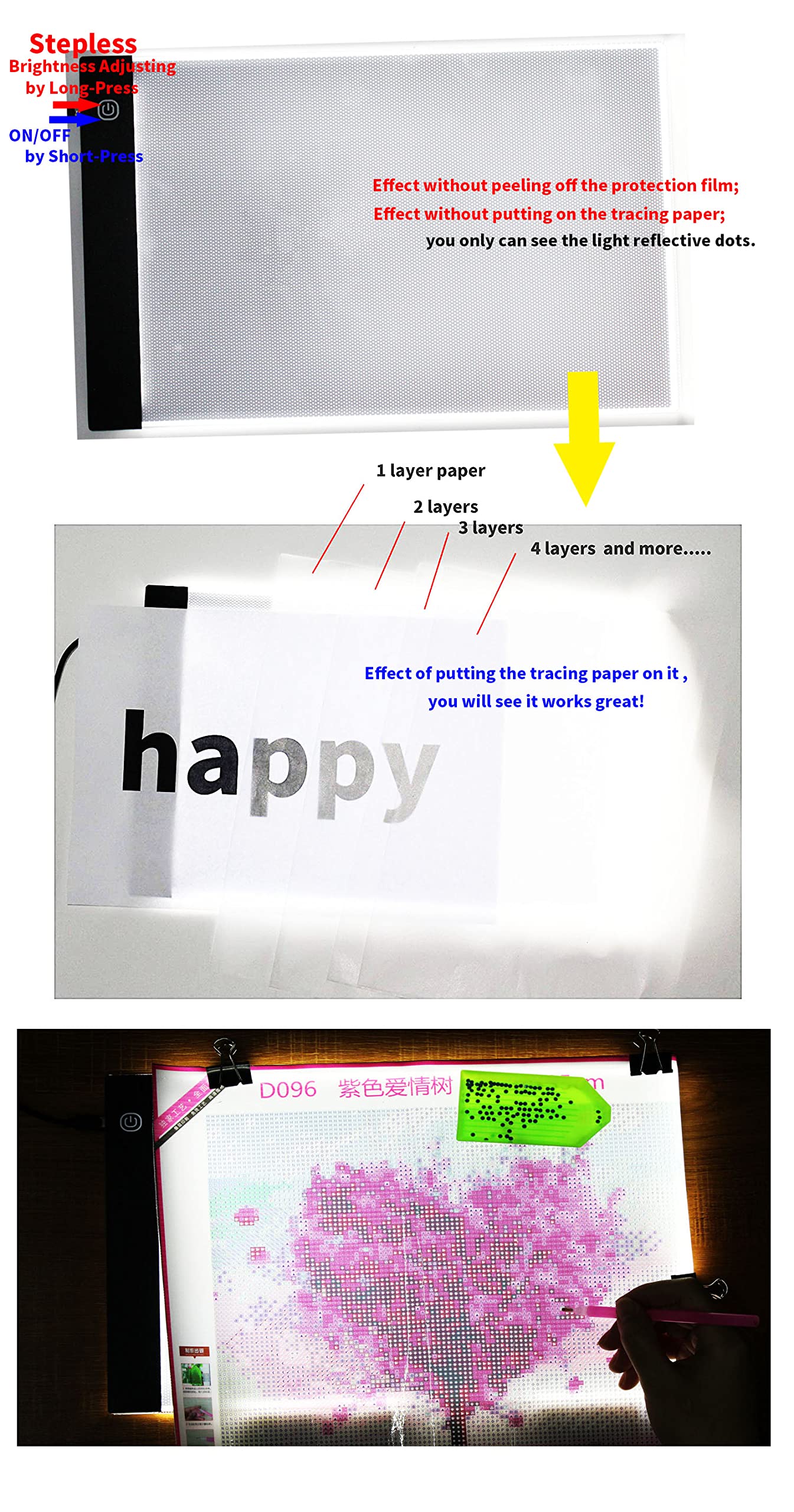 Portable A4 Tracing LED Board Light Box, Ultra-Thin Dimmable USB Cable Powered Artcraft Trace Light Pad Copy Boxes for Artists Tattoo Drawing, Sketching Tracer, Animation, X-ray