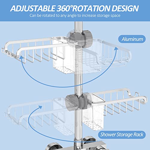 TOOLF Sponge Holder Kitchen Sink Caddy, Aluminum Over Faucet Rack with Brush Holder and 2 Hooks, Hanging Sink Organizer for Scrubbers, Dishwand, Dish Cloth, Soap, Sink Stopper on Kitchen, Bathroom