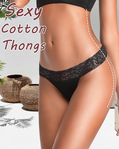 OLIKEME Womens Thongs, Low Rise Seamless Thong Panties No Show Breathable Lace Thongs for Women 10 Pack (Black, XX-Large)