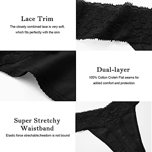 OLIKEME Womens Thongs, Low Rise Seamless Thong Panties No Show Breathable Lace Thongs for Women 10 Pack (Black, XX-Large)