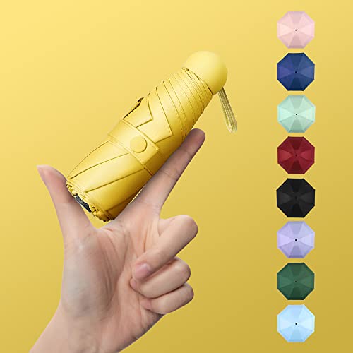 TIME LOVER Mini Windproof Folding Umbrella, Light Compact Parasol, Portable Travel Sun&Rain Small Umbrella (Yellow)