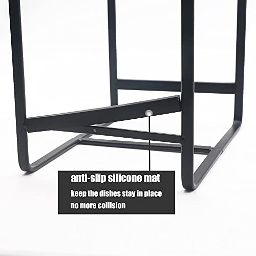 4PCS Plate Holders Organizer, Metal Dish Storage Dying Display Rack for Cabinet, Counter and Cupboard - Black, 2 Small and 2 Large