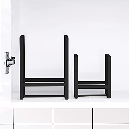 4PCS Plate Holders Organizer, Metal Dish Storage Dying Display Rack for Cabinet, Counter and Cupboard - Black, 2 Small and 2 Large