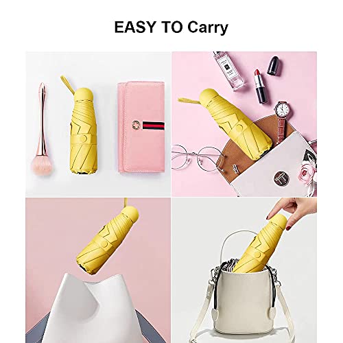 TIME LOVER Mini Windproof Folding Umbrella, Light Compact Parasol, Portable Travel Sun&Rain Small Umbrella (Yellow)