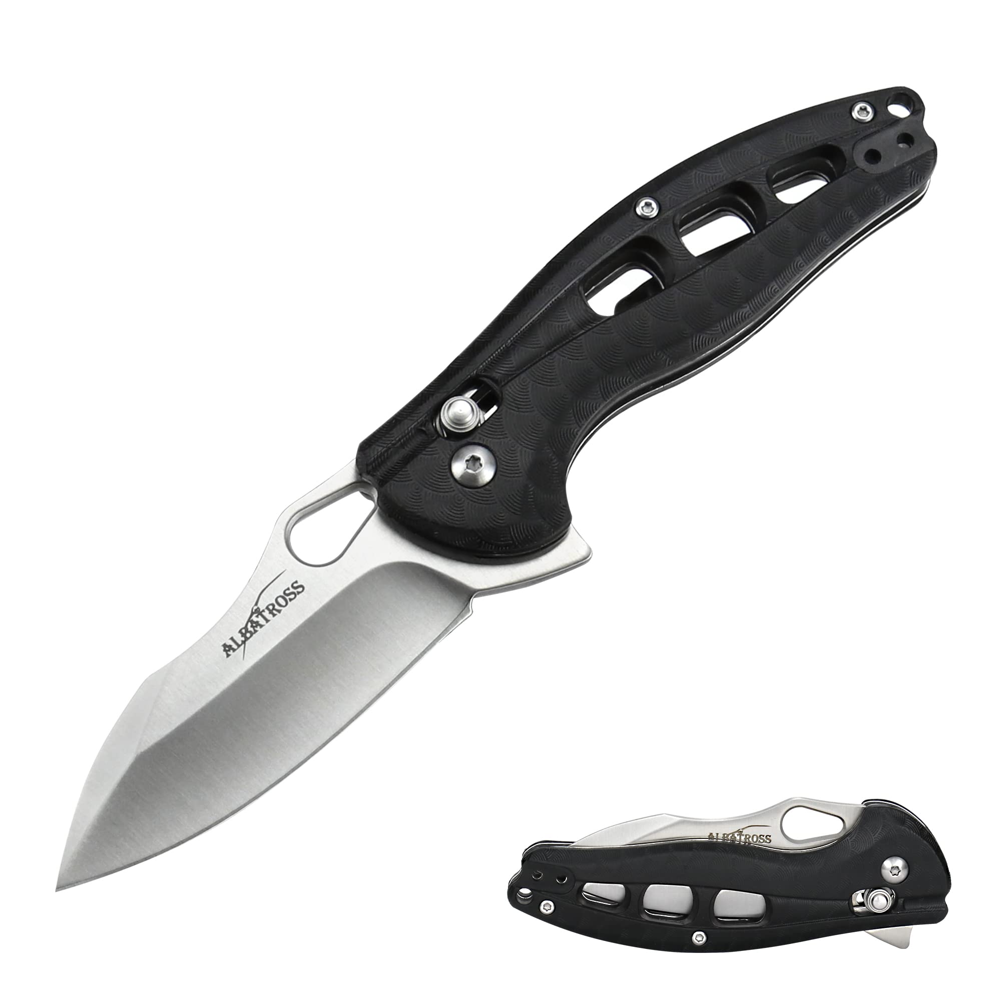 ALBATROSS 7.25" EDC Axis Lock Ball Bearing Assisted Opening Folding Pocket Knife with Satin Blade FRN Handle FK036SC-BK