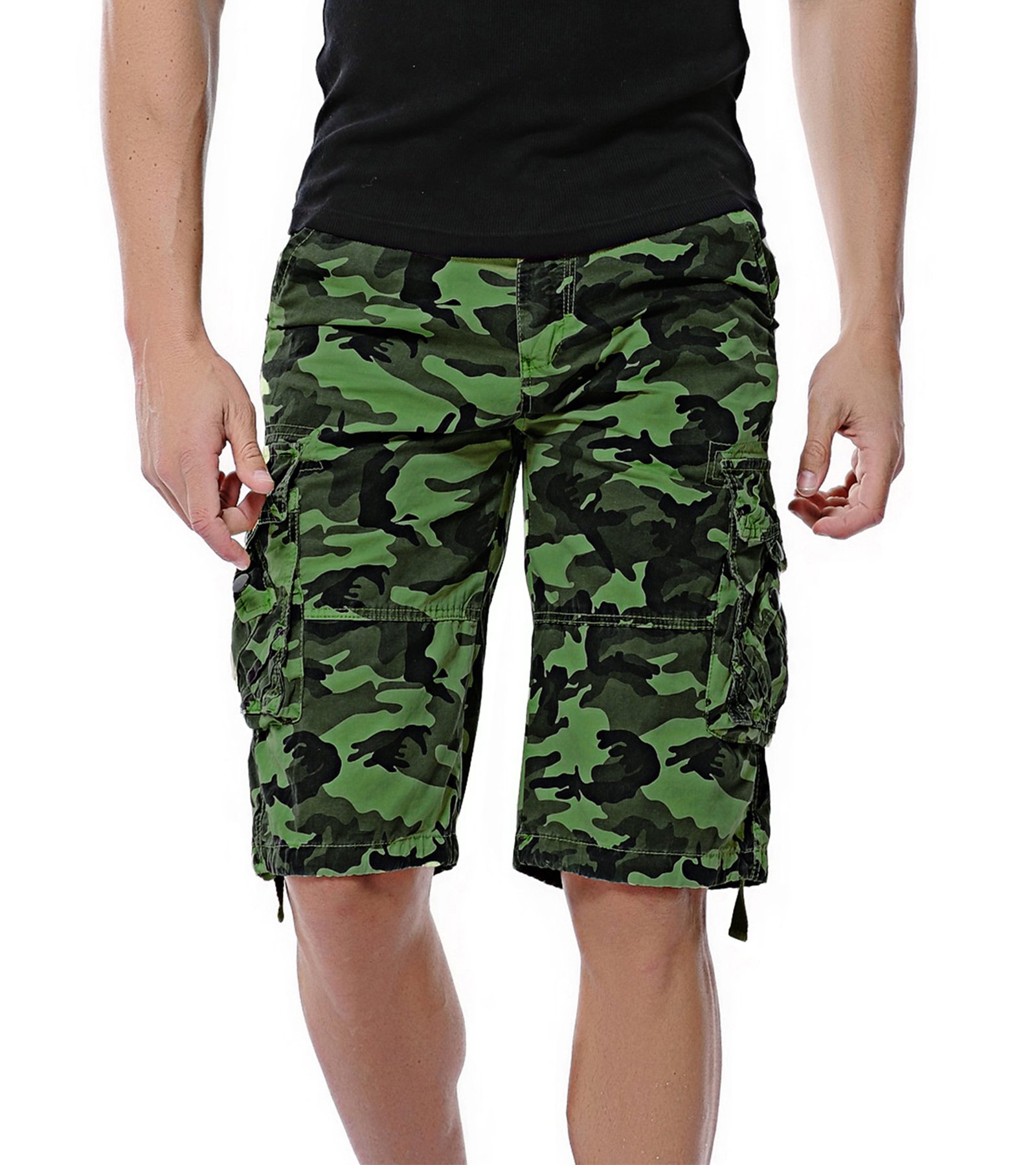HODZAIW Mens Camo Cargo Shorts Cotton Loose Fit Outdoor Cargo Shorts Lightweight