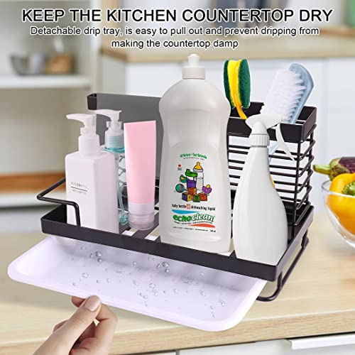 Kitchen Sink Caddy Organizer, Kitchen Caddy for Sponge Soap Brush Dishcloth Holder with Drain Pan Tray, Sponge Holder for Kitchen Sink 304 Stainless Steel Rustproof