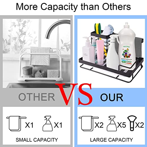 Kitchen Sink Caddy Organizer, Kitchen Caddy for Sponge Soap Brush Dishcloth Holder with Drain Pan Tray, Sponge Holder for Kitchen Sink 304 Stainless Steel Rustproof