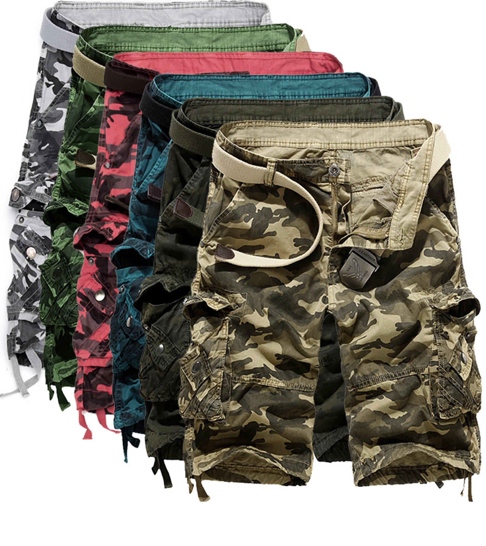 HODZAIW Mens Camo Cargo Shorts Cotton Loose Fit Outdoor Cargo Shorts Lightweight