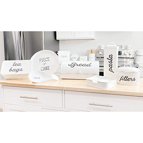 AuldHome White Bread Box; Farmhouse Vintage Enamelware Countertop Bread Bin