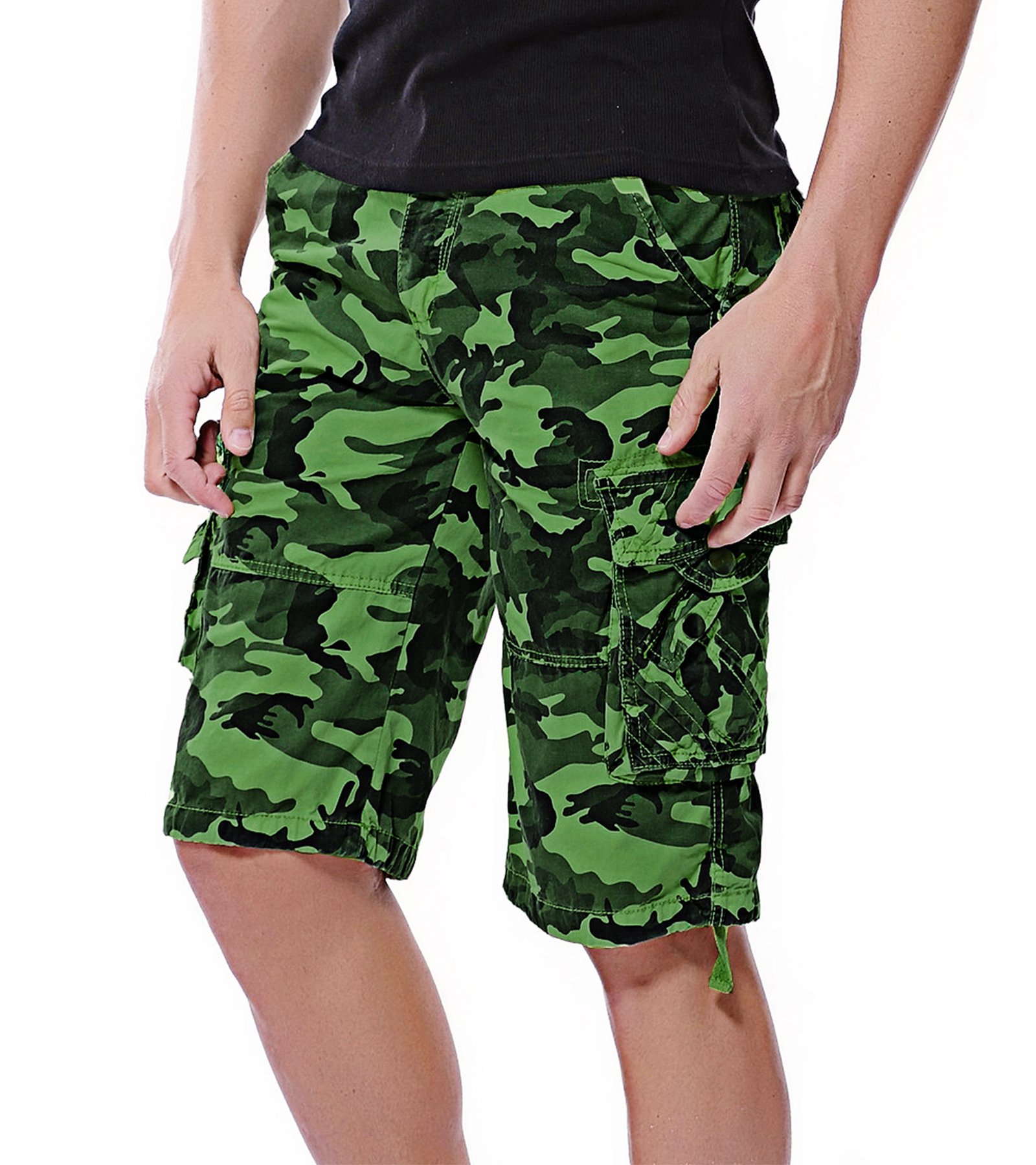 HODZAIW Mens Camo Cargo Shorts Cotton Loose Fit Outdoor Cargo Shorts Lightweight