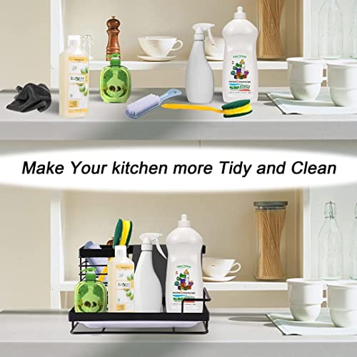 Kitchen Sink Caddy Organizer, Kitchen Caddy for Sponge Soap Brush Dishcloth Holder with Drain Pan Tray, Sponge Holder for Kitchen Sink 304 Stainless Steel Rustproof