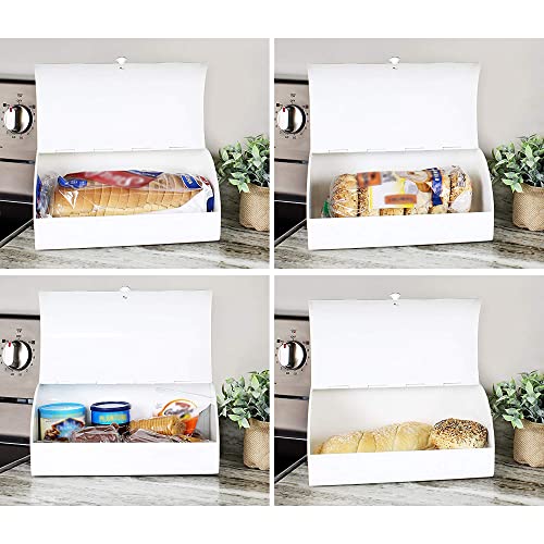 AuldHome White Bread Box; Farmhouse Vintage Enamelware Countertop Bread Bin