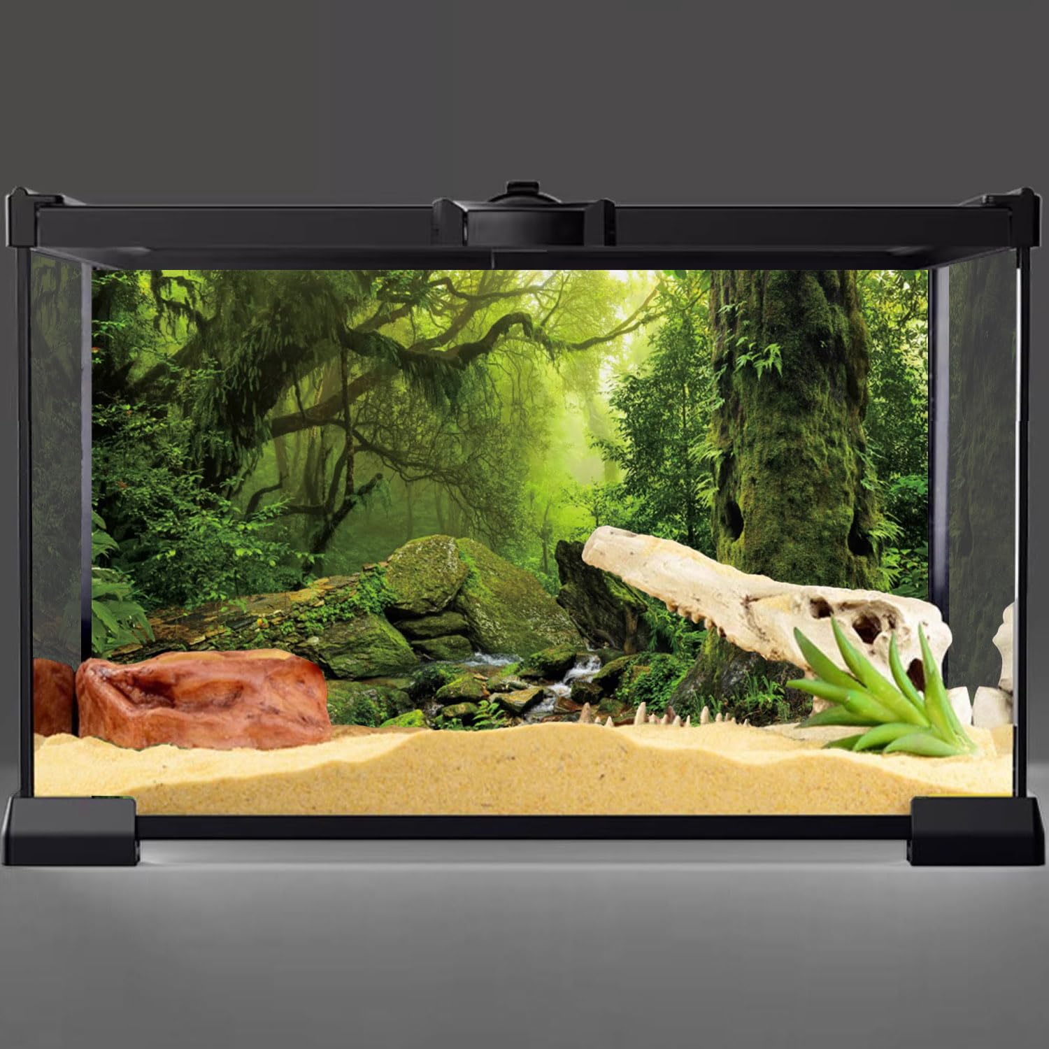 AWERT Tropical Forest Terrarium Background Stream Green Huge Tree Reptile Habitat Background Foggy Rainforest Aquarium Background 30x12 inches Durable Polyester Background