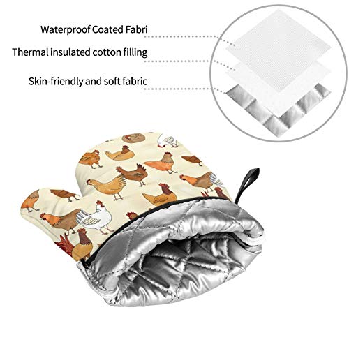A Brood of Chickens Oven Mitts and Pot Holders Sets,Heat Resistant Non Slip Kitchen Gloves Hot Pads with Inner Cotton Layer for Cooking BBQ Baking Grilling