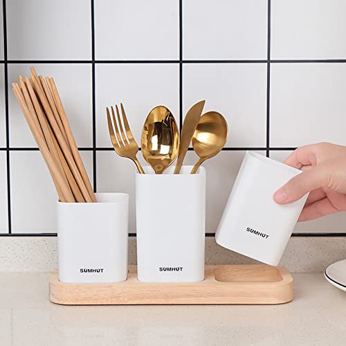Jaugufiy Cutlery Drying Rack Holder Utensil Drying Rack Basket, Cutlery Holder with Bamboo Base for Bar Kitchen Countertop Storage, Organize Forks, Knives, Spoons