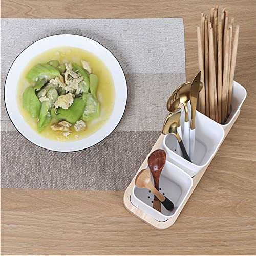 Jaugufiy Cutlery Drying Rack Holder Utensil Drying Rack Basket, Cutlery Holder with Bamboo Base for Bar Kitchen Countertop Storage, Organize Forks, Knives, Spoons