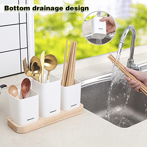 Jaugufiy Cutlery Drying Rack Holder Utensil Drying Rack Basket, Cutlery Holder with Bamboo Base for Bar Kitchen Countertop Storage, Organize Forks, Knives, Spoons