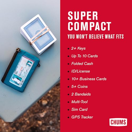 Chums Surfshorts Wallet - Lightweight Slim Wallet with RFID Blocking Card & Clear ID Window - Zippered, Minimalist Wallet w/Key Ring (Tri - Pink/Tan/Aqua)