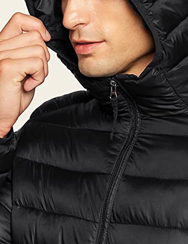 TSLA Men's Lightweight Packable Accent Puffer Jacket, Water-Resistant Winter Jackets, Hoodie Jacket Black, X-Large