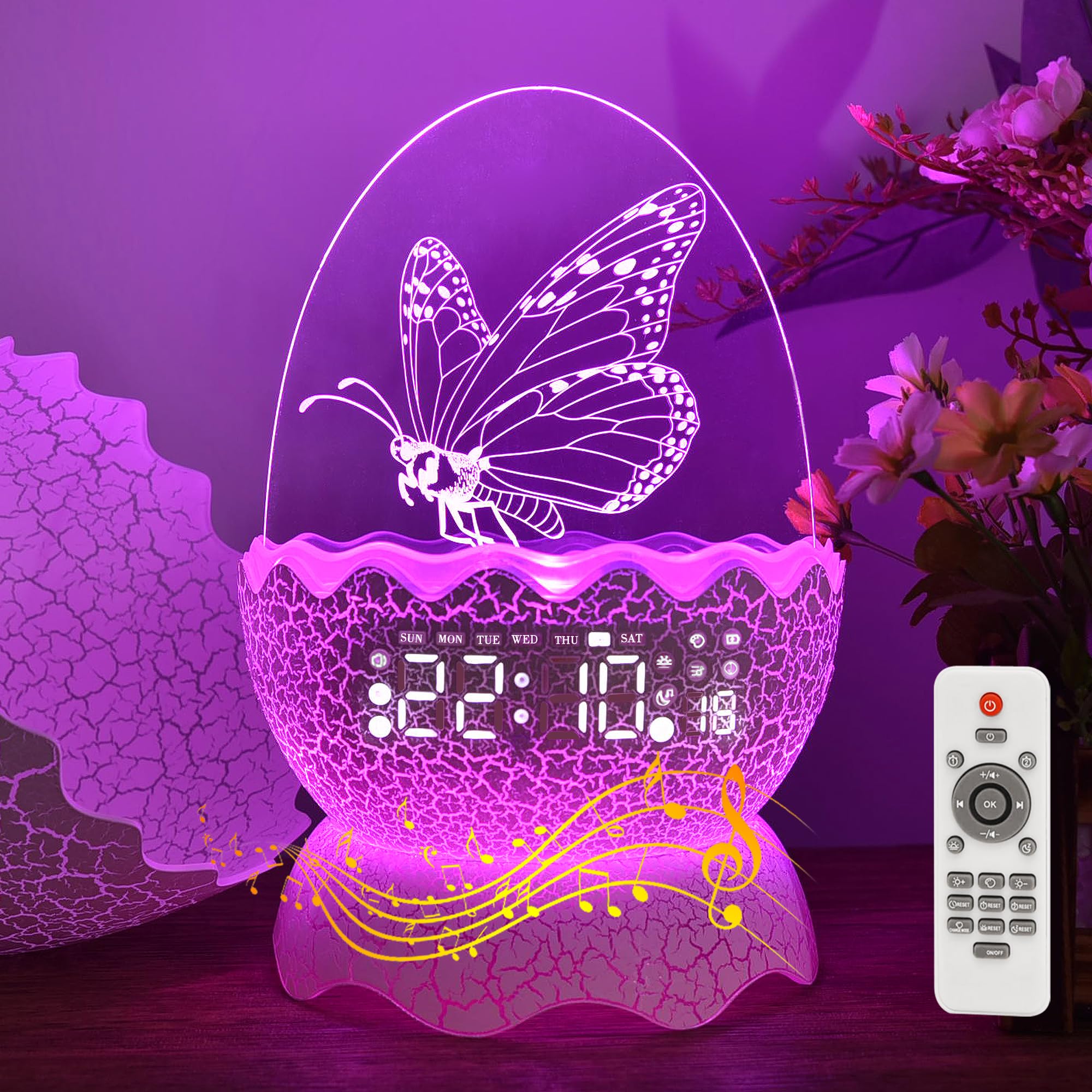 Butterfly Night Light Decorative Lights for Rooms, Butterfly Gift for Girls,Remote Control 16 Colors Valentine's Day Gifts Birthday Gift, Decor Ideal & Unique Clock for Bedroom/Living Room/Office