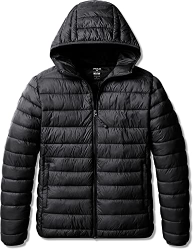 TSLA Men's Lightweight Packable Accent Puffer Jacket, Water-Resistant Winter Jackets, Hoodie Jacket Black, X-Large