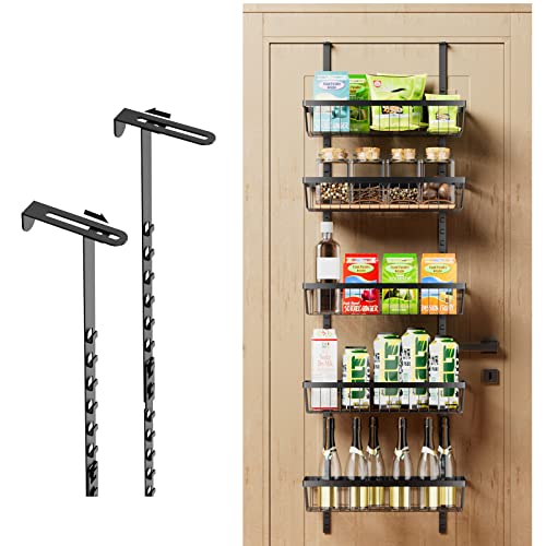 Over The Door Pantry Organizer 5 Tier,Pantry Organization and Storage,Heavy-Duty Metal Pantry Door Organizer with 5 Baskets,Adjustable Hooks for Doors Thickness Between 1.5 to 3 inch