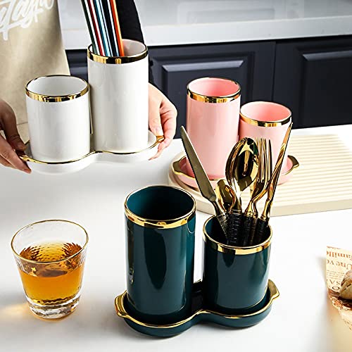 Yalych Utensil Caddy Ceramic Chopstick Holder Household Kitchen Double Drain Tableware Storage Tool Pen Holder (Color : Red)
