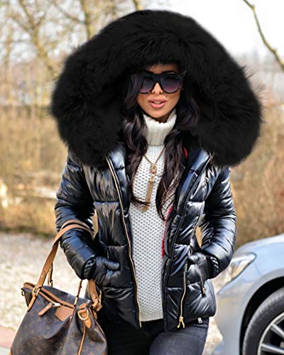 tiptupu Women's Hooded Warm Winter Down Coats Quilted Thicken Puffer Jackets with Zipper (as1, alpha, s, regular, regular, Black Black)