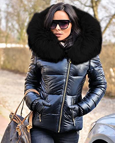 tiptupu Women's Hooded Warm Winter Down Coats Quilted Thicken Puffer Jackets with Zipper (as1, alpha, s, regular, regular, Black Black)