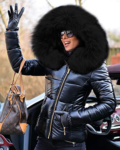 tiptupu Women's Hooded Warm Winter Down Coats Quilted Thicken Puffer Jackets with Zipper (as1, alpha, s, regular, regular, Black Black)