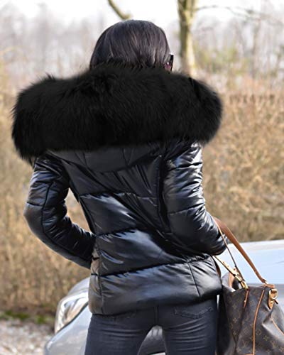 tiptupu Women's Hooded Warm Winter Down Coats Quilted Thicken Puffer Jackets with Zipper (as1, alpha, s, regular, regular, Black Black)