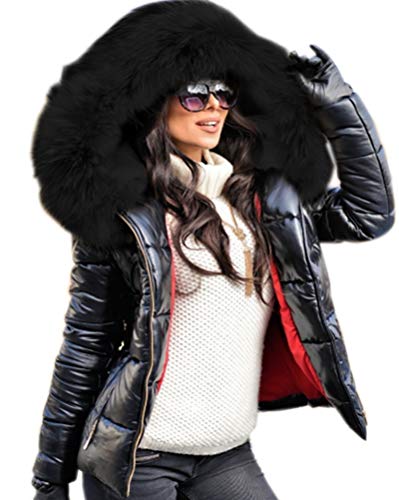 tiptupu Women's Hooded Warm Winter Down Coats Quilted Thicken Puffer Jackets with Zipper (as1, alpha, s, regular, regular, Black Black)