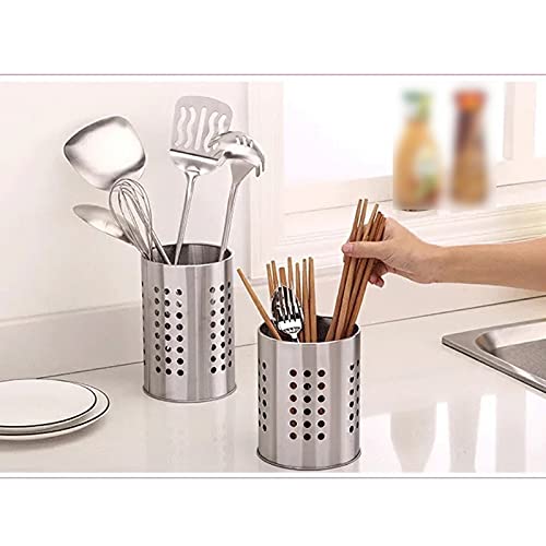 Yalych Utensil Caddy Creative Stainless Steel Cutlery Holder ,Drainer Rack Chopsticks Tube Kitchen Storage Box, Spoon Fork Cutlery Shelf Organizer Pen Holder (Size : Medium)
