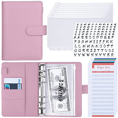 Antner Budget Binder with Zipper Envelopes & Expense Tracker Sheets for Budgeting, A6 Money Saving Binder, Budget Book Planner with Cash Envelopes, Savings Binder for Money Saving, Pink