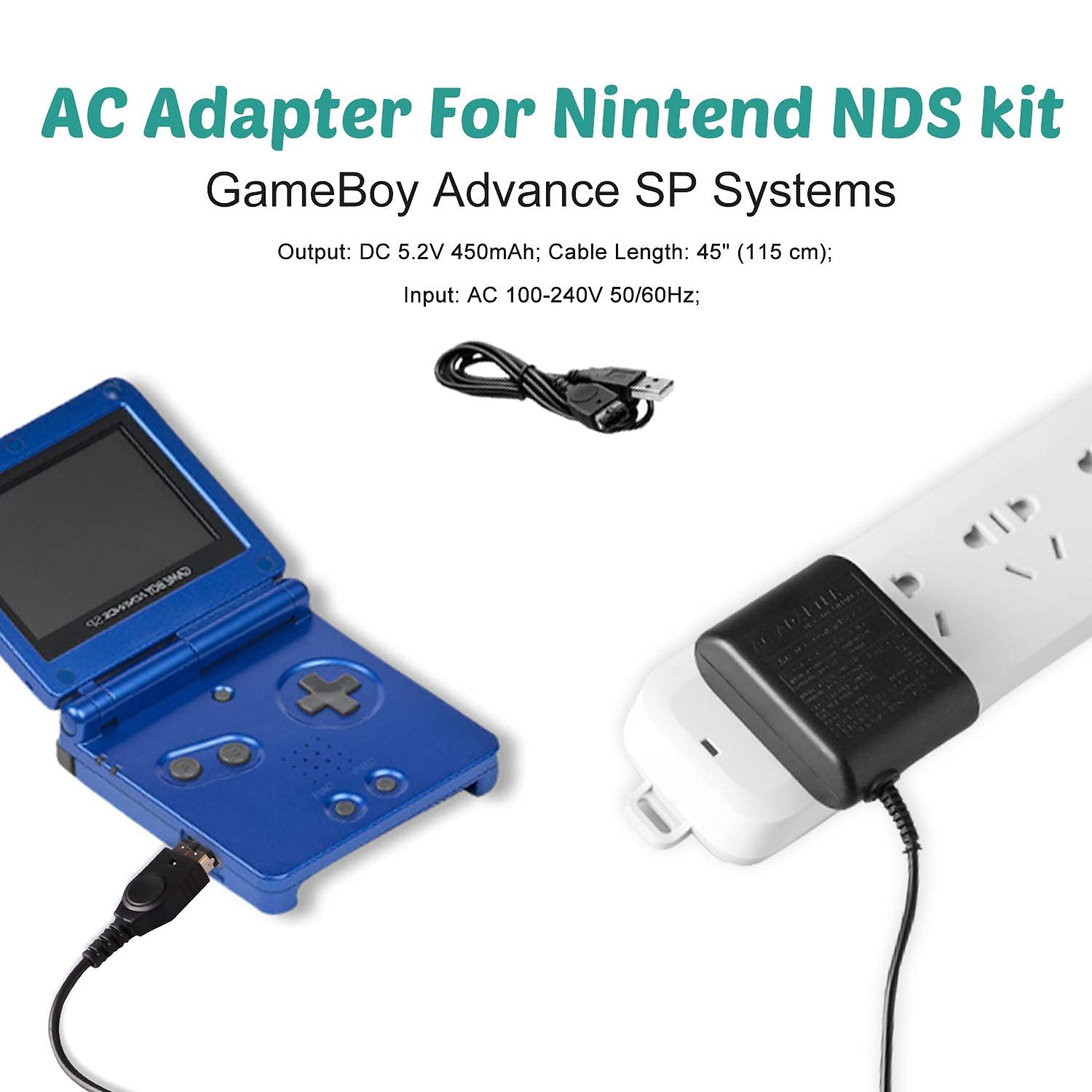 Xahpower Charger Bundle for Gameboy Advance SP, 1 Pack Charger and 1 Pack Charging Cable for Game Boy Advance SP Systems(GBA SP) and Nintendo DS