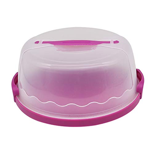 Portable Round Cake Carrier with Handle Pie Saver Cupcake Container Up to 10 Inch Translucent Dome for Transporting Cakes, Cupcakes, Cookies, Pies, or Other Desserts (Purple)