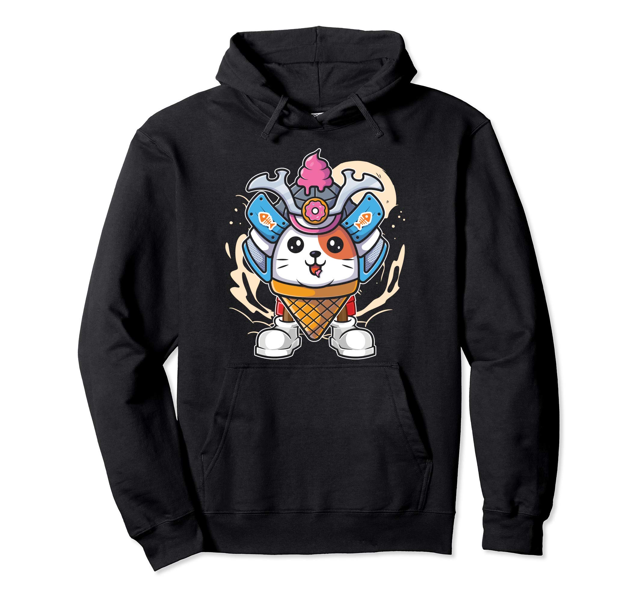Cat Ice Cream Japanese Art Samurai Fighter Warrior Ninja Pullover Hoodie