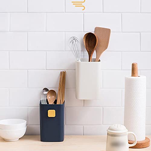 Yalych Utensil Caddy Utensil Holder, Fork Spoon Cutlery Storage ABS Multifunctional Home Kitchen Chopstick Organizer, Practical Partition Free Standing Pen Holder (Color : Dark Blue)