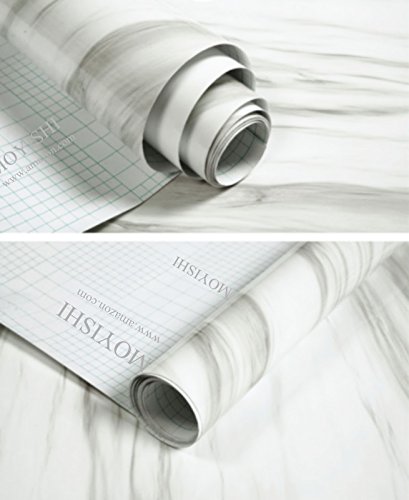 White Granite Look Marble Gloss Film Vinyl Self Adhesive Counter Top Peel and Stick Wall Decal 17.7'x79''