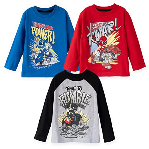 Power Rangers Red Ranger Zach Blue Ranger Toddler Boys 3 Pack T-Shirts Red/Blue/Gray 5T