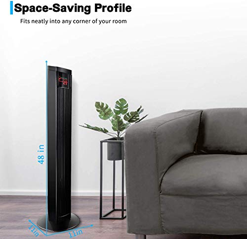 Simple Deluxe 48’’ Electric Oscillating Tower Fan with Remote Control and Large LED Display, Great for Indoor, Bedroom and Home Office, Black (48 inch)