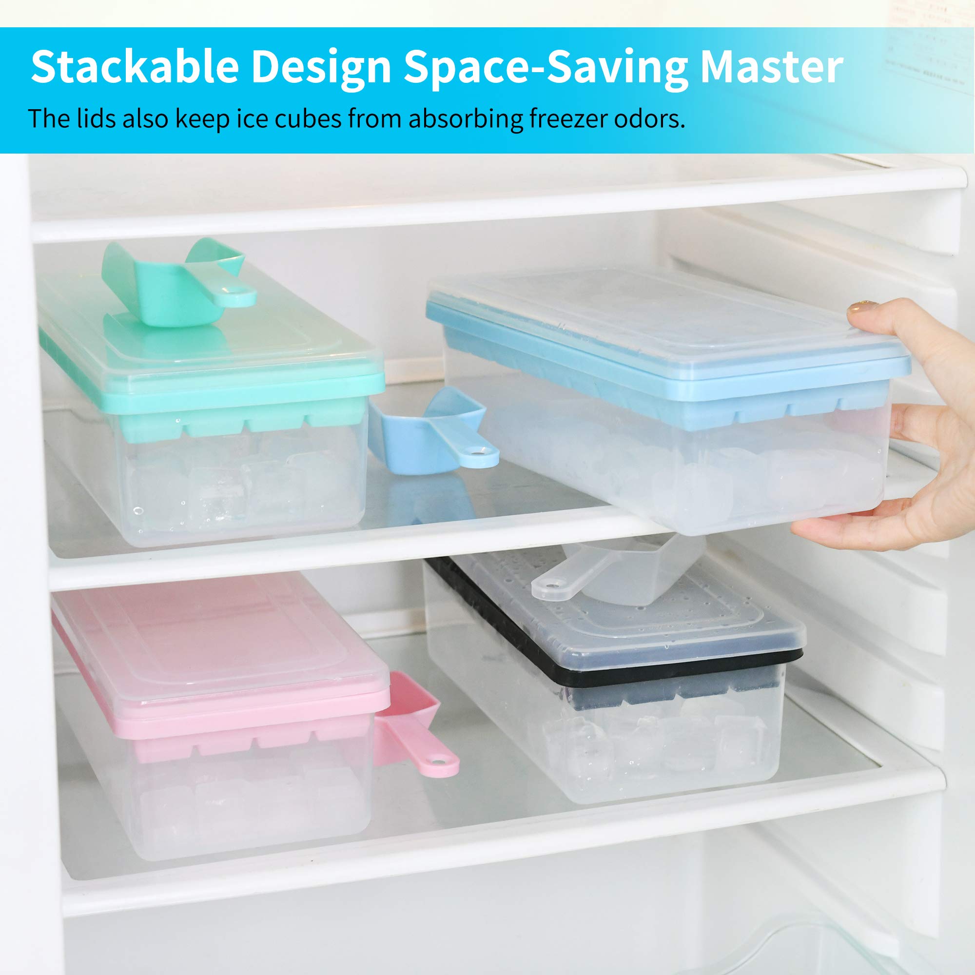 Food-grade Silicone Ice Cube Tray with Lid and Storage Bin for Freezer, Easy-Release 2 * 36 Small Nugget Ice Trays 1 ice Bucket & Scoop, Flexible Ice Cube Molds with Ice Container