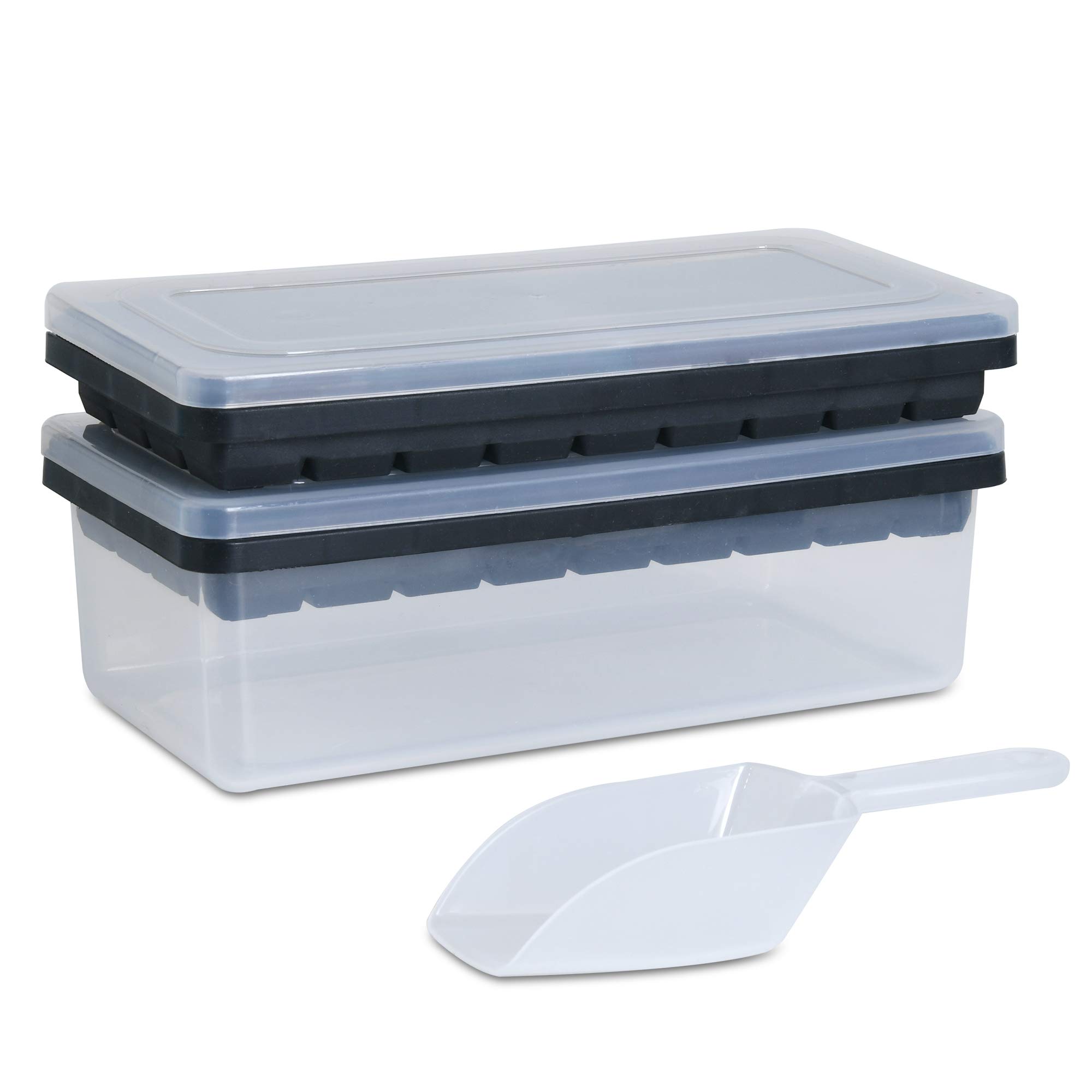 Food-grade Silicone Ice Cube Tray with Lid and Storage Bin for Freezer, Easy-Release 2 * 36 Small Nugget Ice Trays 1 ice Bucket & Scoop, Flexible Ice Cube Molds with Ice Container
