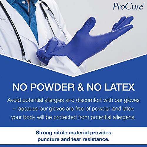 ProCure Disposable Nitrile Gloves Medium, 200 Count - Powder Free, Rubber Latex Free, Medical Exam Grade, Non Sterile, Ambidextrous - Soft with Textured Tips - Cool Blue