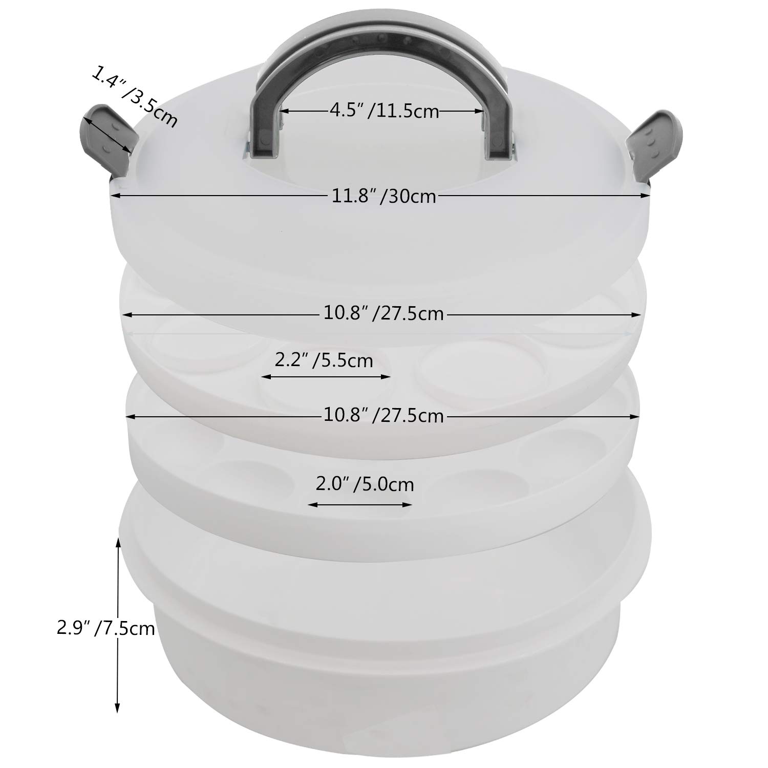 FEOOWV Portable Pie Cupcake Carrier with Lid and Tray 3-In-1 Round Cupcake Container Egg Holder Deviled Egg Tray Muffin Tart Cookie Food Keeper 10 Inch