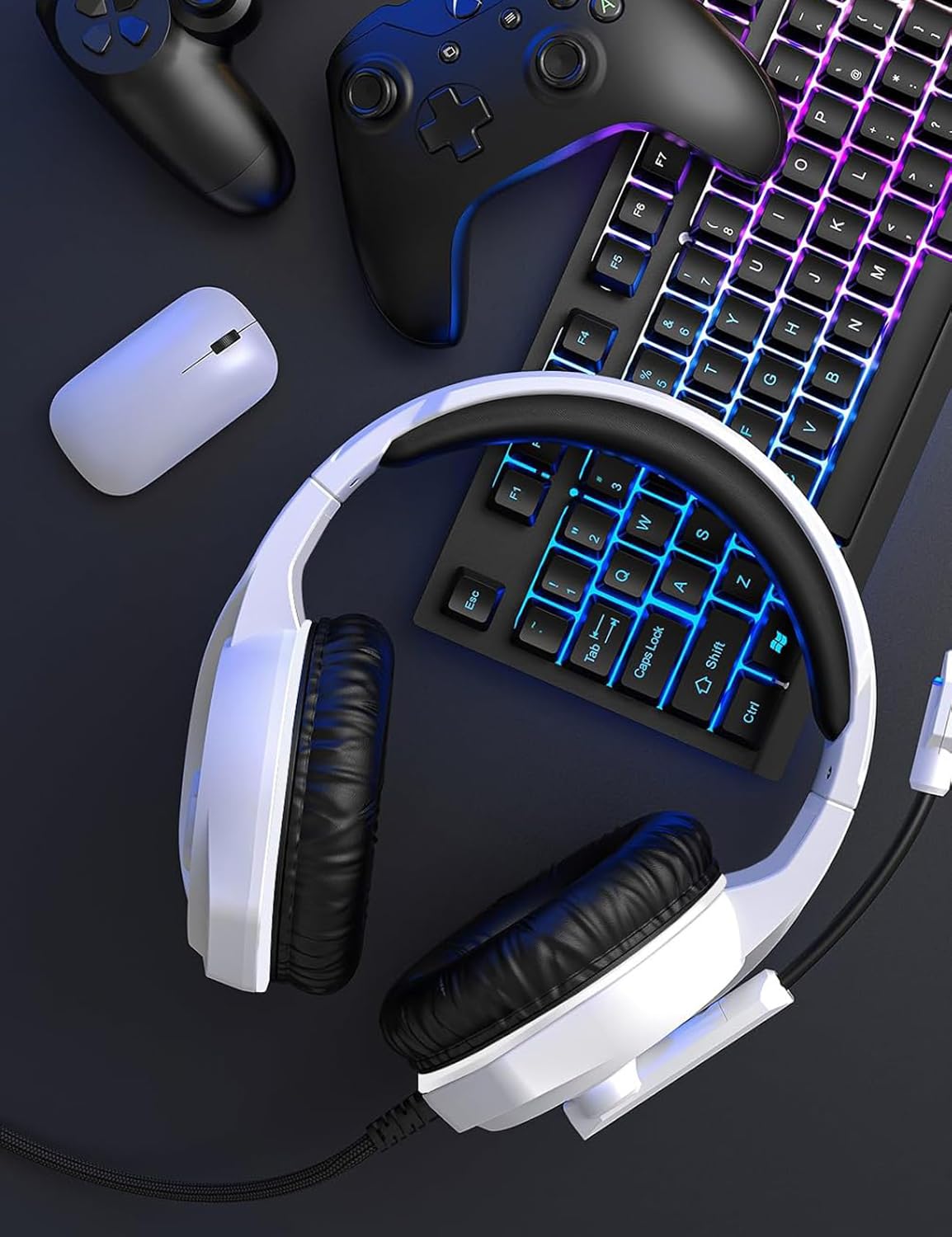 ZIUMIER Z20 White Gaming Headset for PC PS4 PS5 Xbox One Xbox Series S/X, Wired Over-Ear Headphone with Noise Canceling Microphone, RGB LED Light, Bass Surround Sound