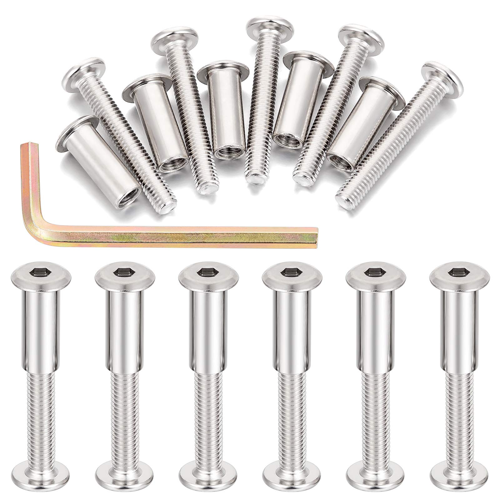 PGMJ 40 Sets Silver Hex Metal Metric Bolts and Nuts Assortment - Thread Repair Kit M6, Cupboards Joint Connector Cap Bolts, Screw Post Fit for Furniture (M6x40mm-D)