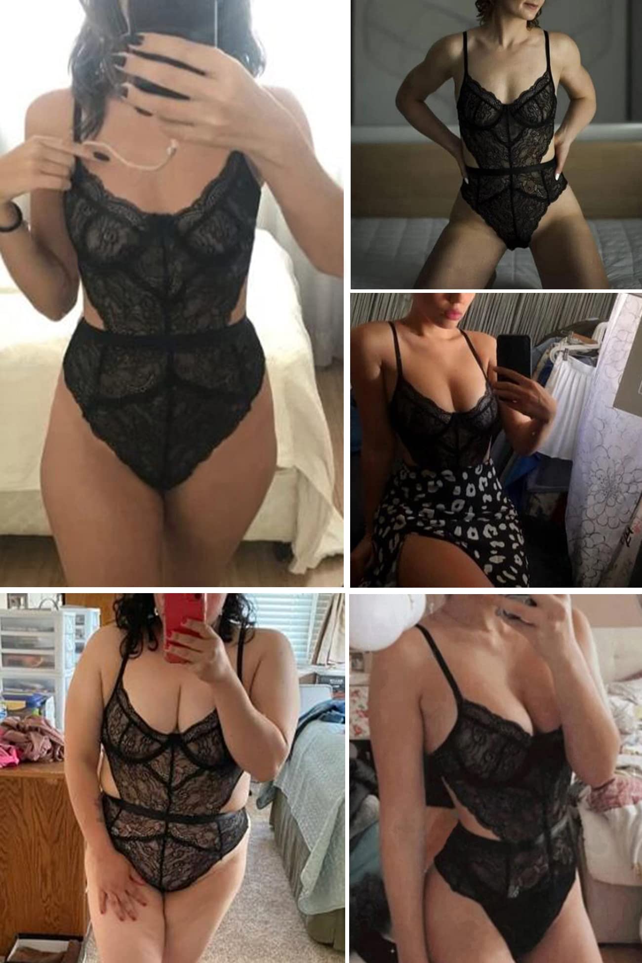 Aranmei Women Sexy Lingerie Bodysuit Lace Teddy Snap Crotch V Neck One Piece Babydoll Underwire(Black Medium)